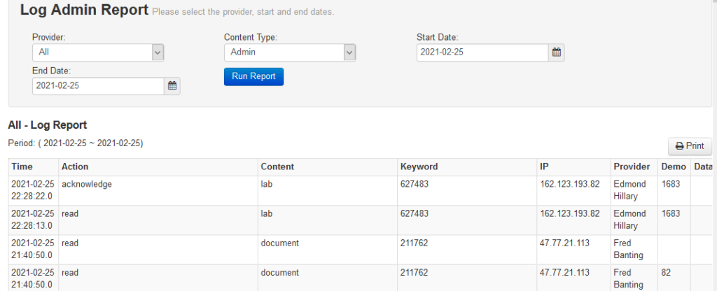 Security Log Report (Audit Log), Fax Status & OSCAR Status - World EMR