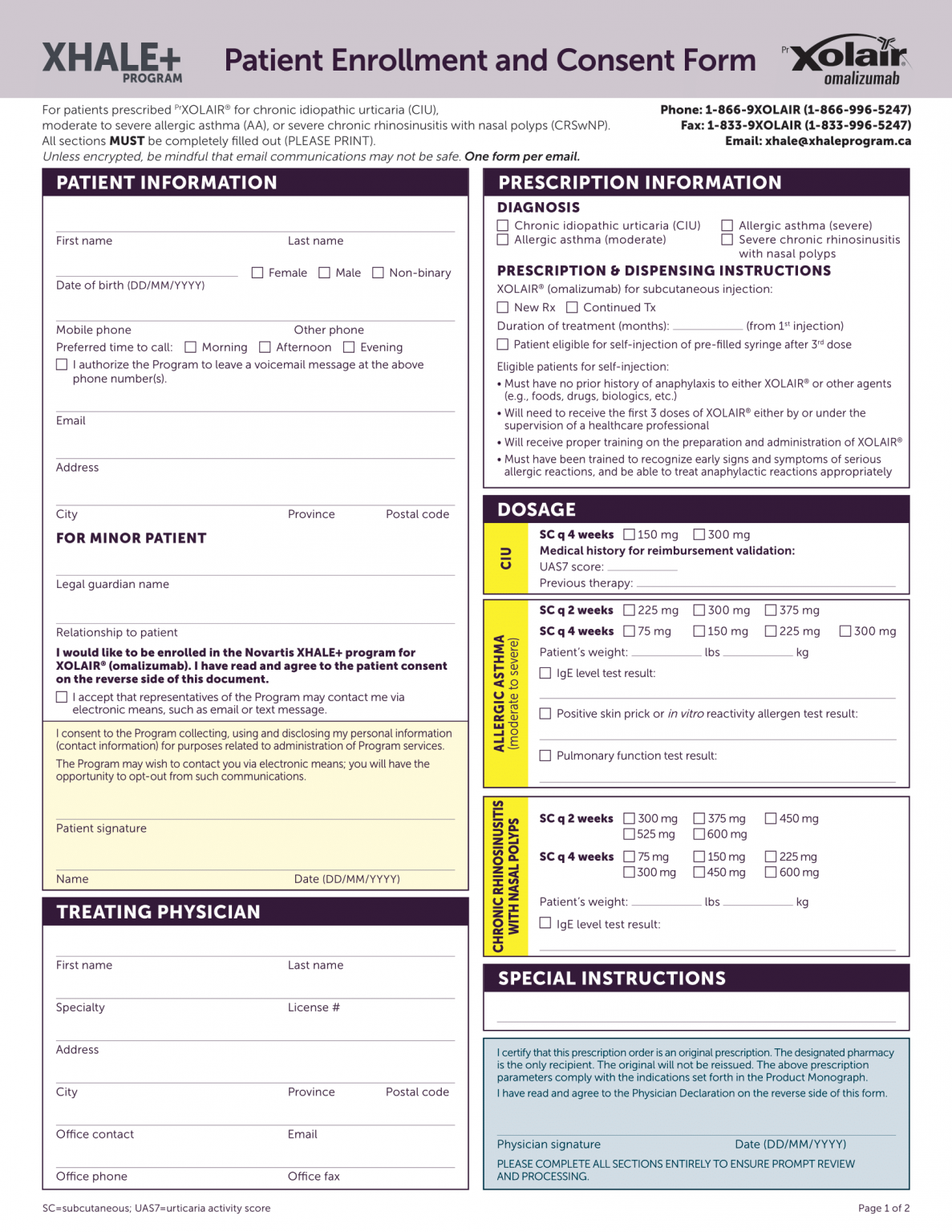 XOLAIR (omalizumab) XHALE PSP Form 2022 - World EMR