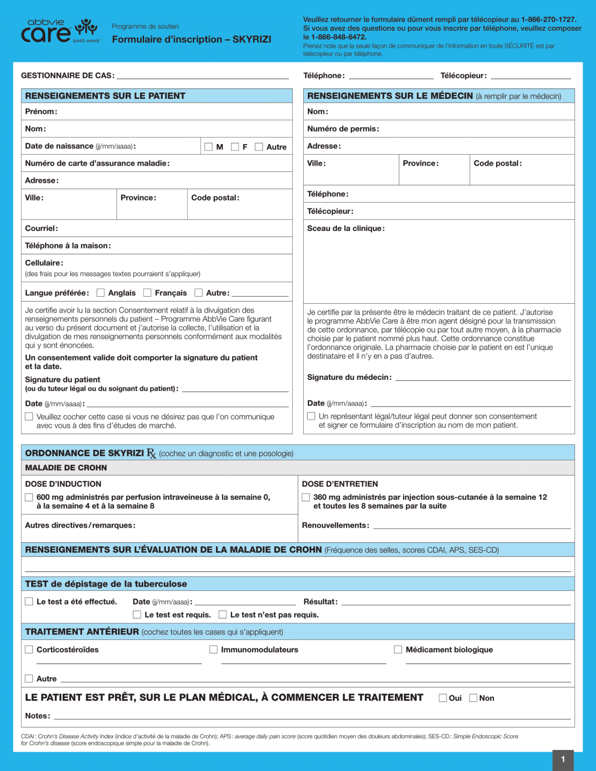Skyrizi (risankizumab) Crohn PSP Formulaire d’inscription AbbVie Care ...