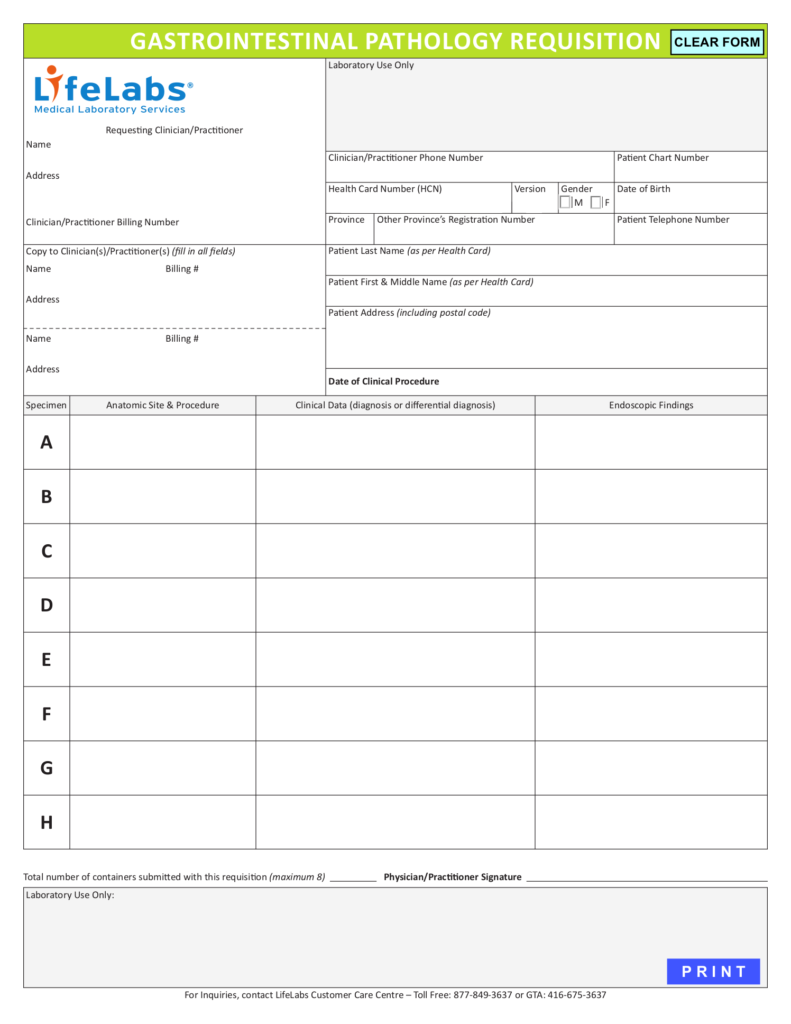 LifeLabs Gastrointestinal Pathology Requisition - World EMR