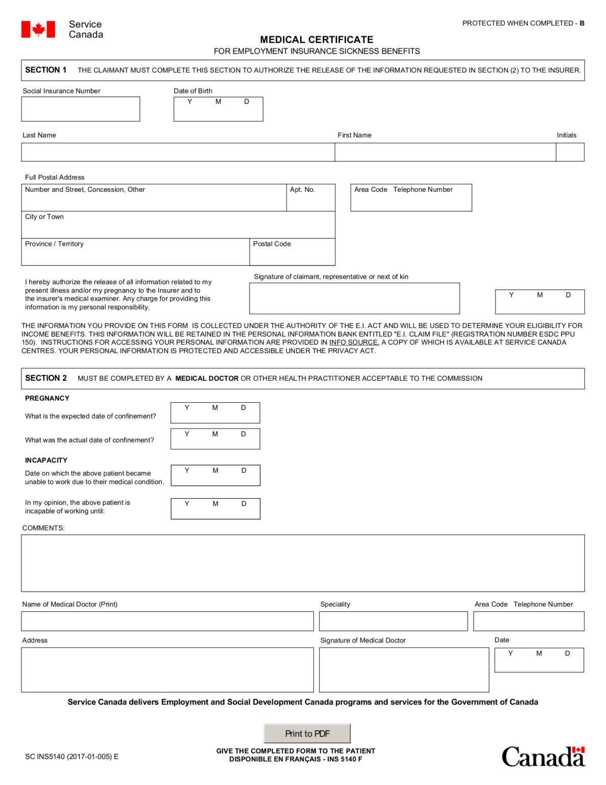 Medical Certificate for Employment Insurance Sickness Benefits - World EMR