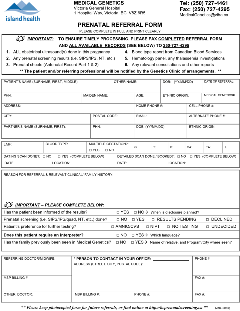 Prenatal Medical Genetics Referral Form VIHA - World EMR