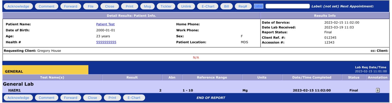 Create Dummy Lab Results - World EMR
