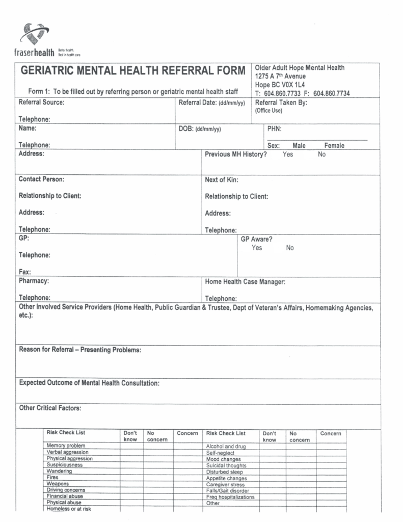 Geriatric Mental Health Referral Fraser Canyon Hospital - World EMR
