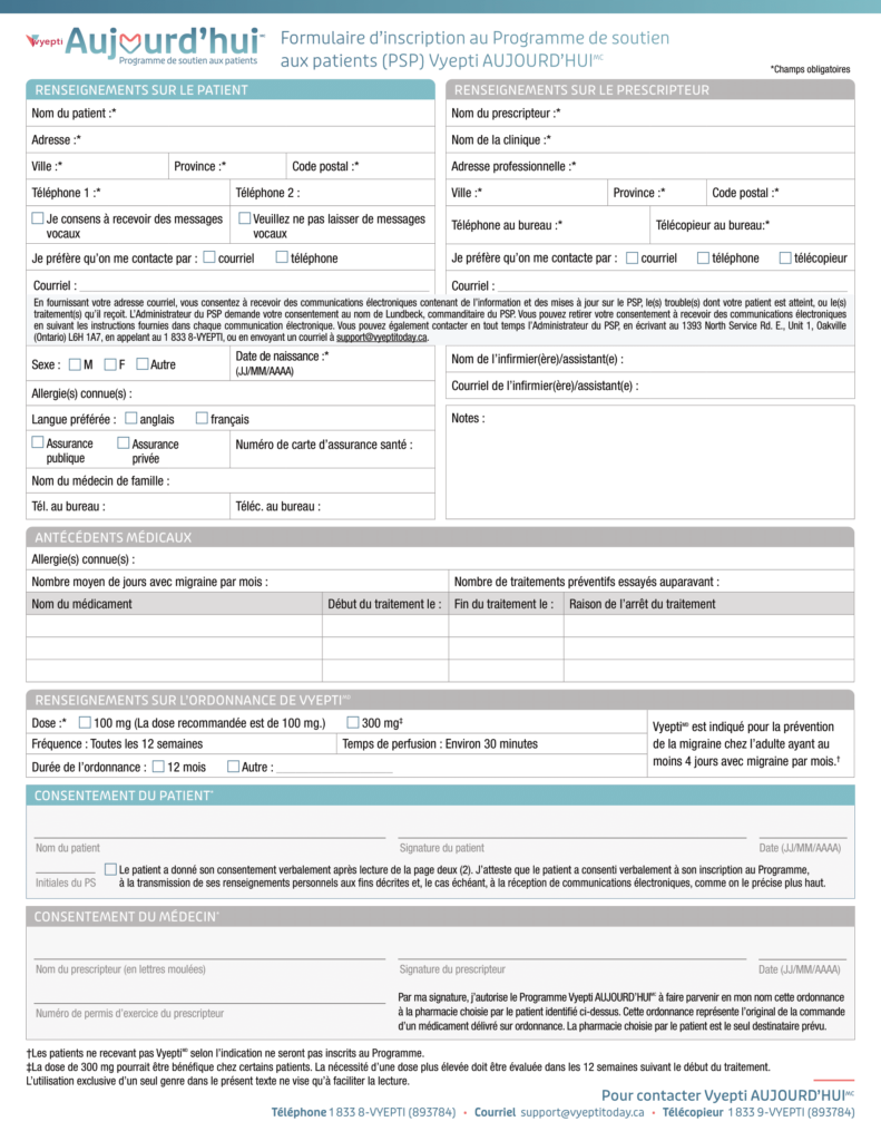 Vyepti (eptinezumab) Aujourd’hui PSP Formulaire d’inscription 2023 ...