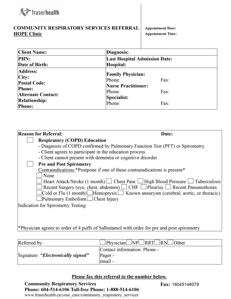 Community Respiratory Services Referral Hope Clinic - World EMR
