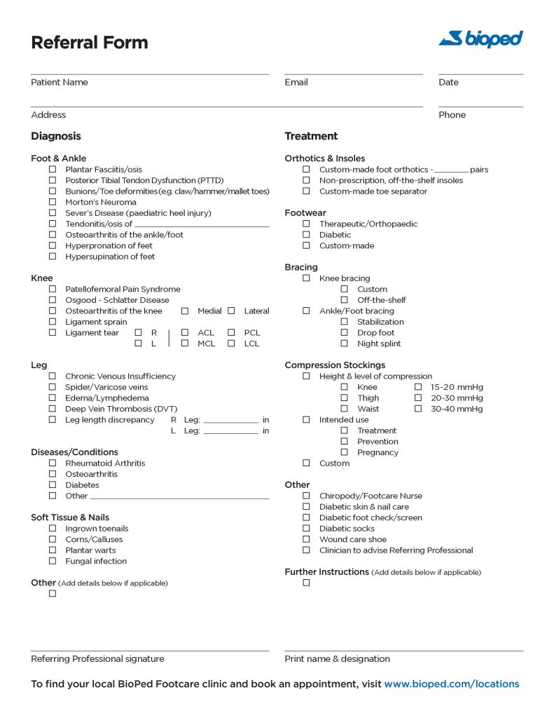 BioPed Footcare and Orthotics Referral Form - World EMR