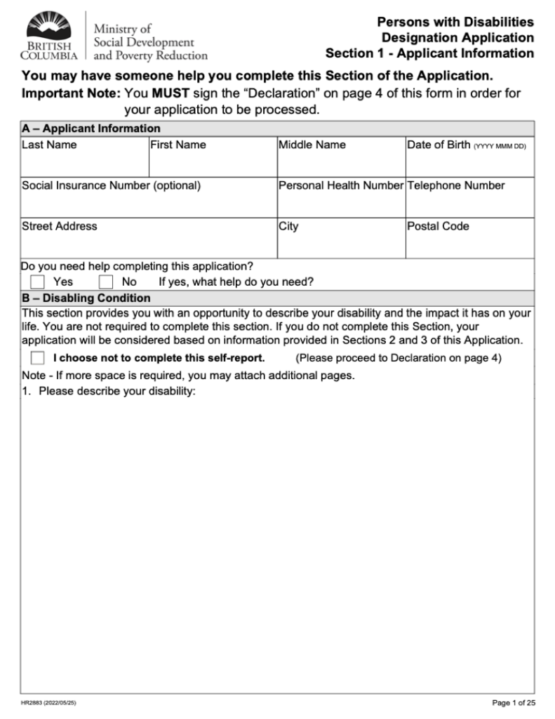 BC Persons with Disabilities Designation Application (PWD) - World EMR