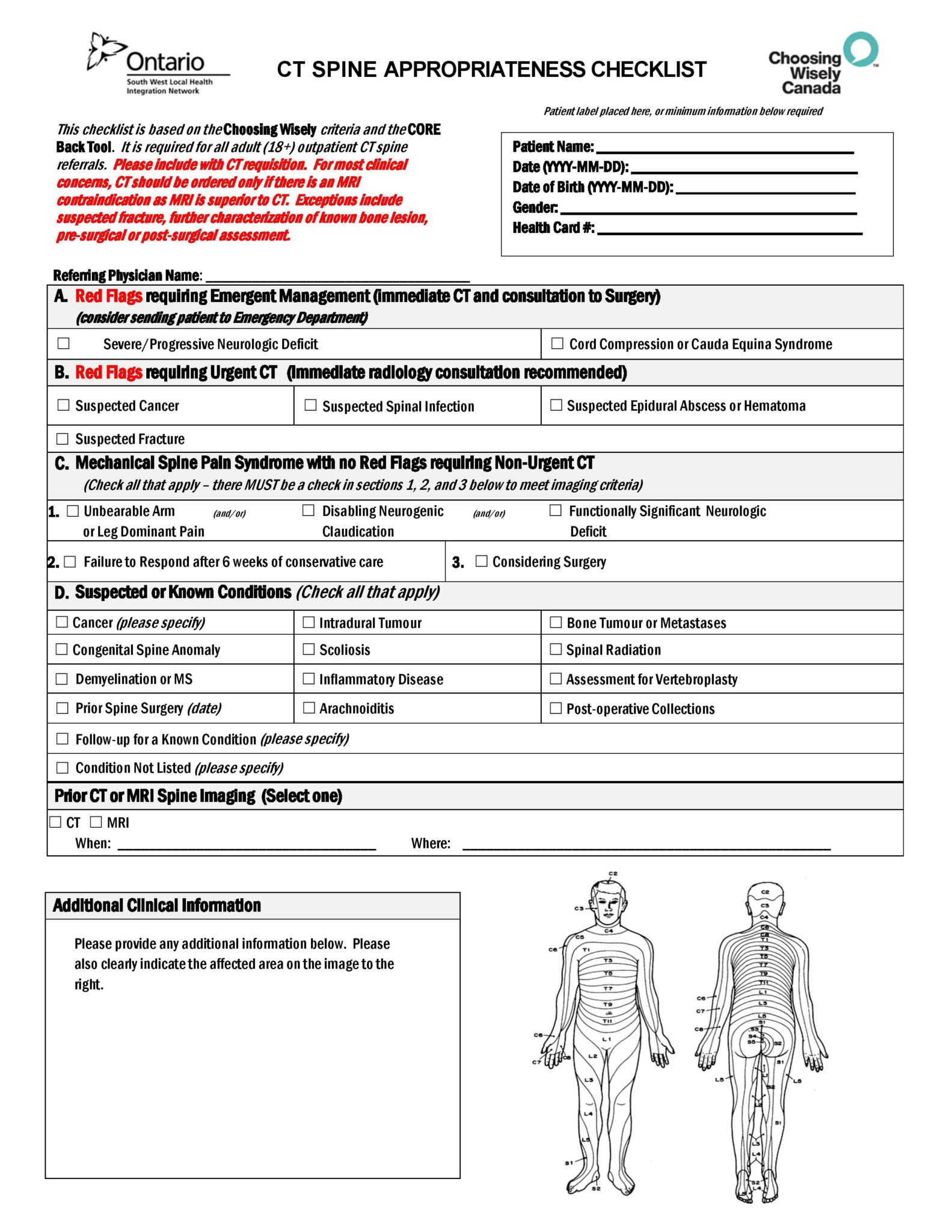 CT Spine Appropriateness Checklist South West LHIN - World EMR