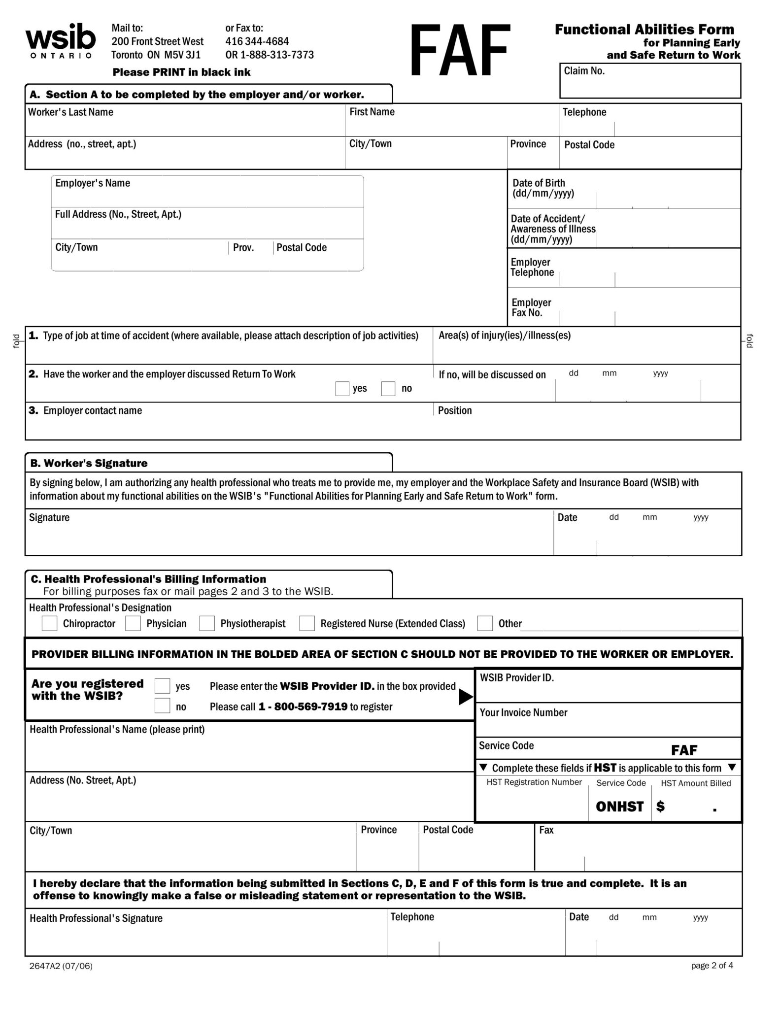WSIB Functional Abilities Form (FAF) - World EMR