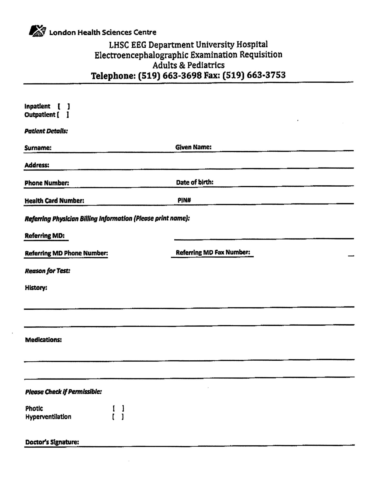 EEG Requisition LHSC University Hospital - World EMR