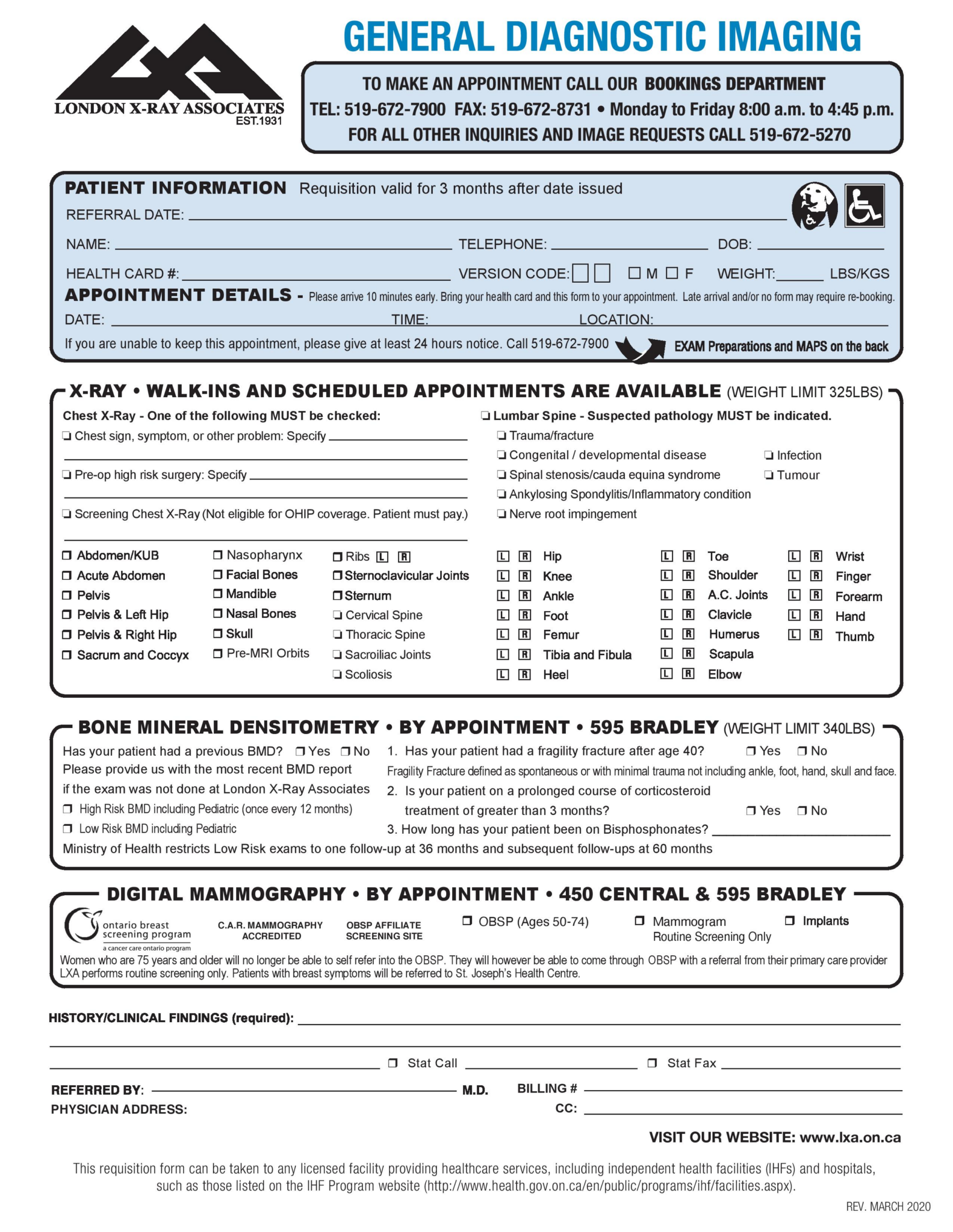 London X-Ray Associates General Diagnostic Imaging Requisition - World EMR