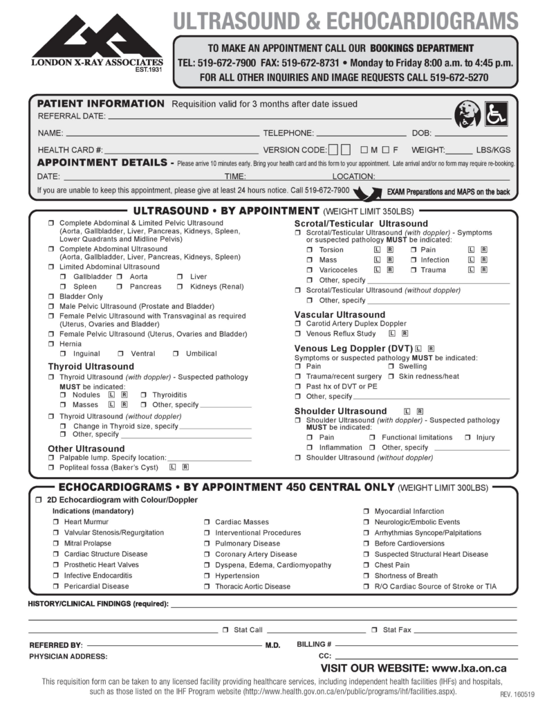 London X-Ray Associates Ultrasound and Echocardiograms Requisition ...