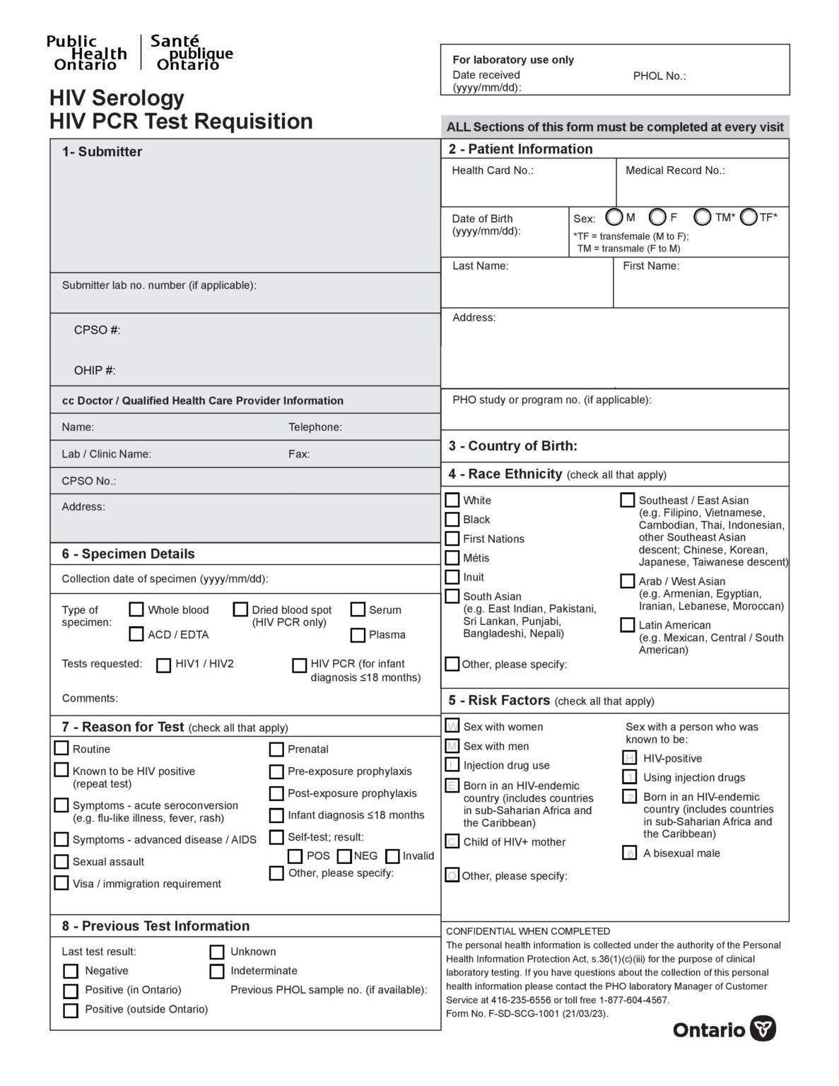HIV Serology/PCR Testing Requisition Public Health Ontario - World EMR