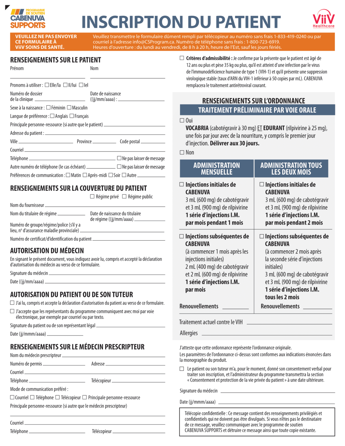 Cabenuva (cabotegravir) Formulaire d’inscription 2023 - World EMR