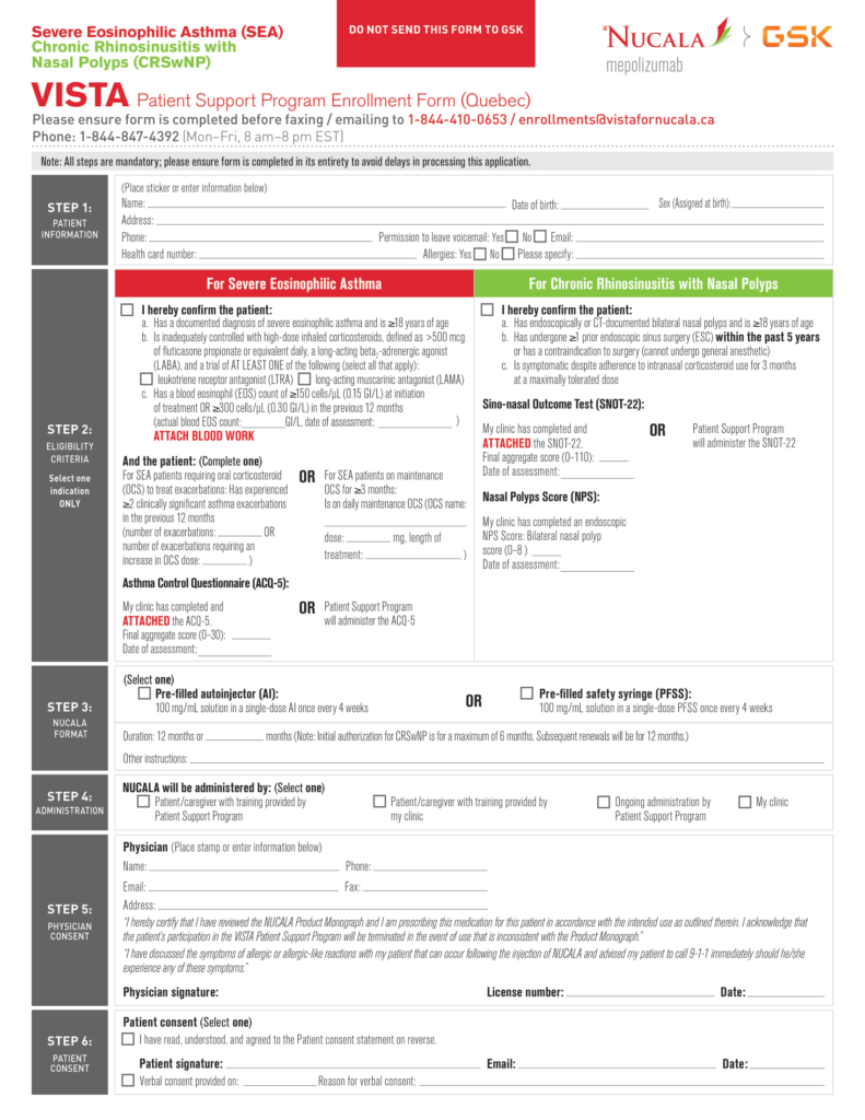 Nucala (mepolizumab) QC PSP Enrollment Form EN – 2024 - World EMR