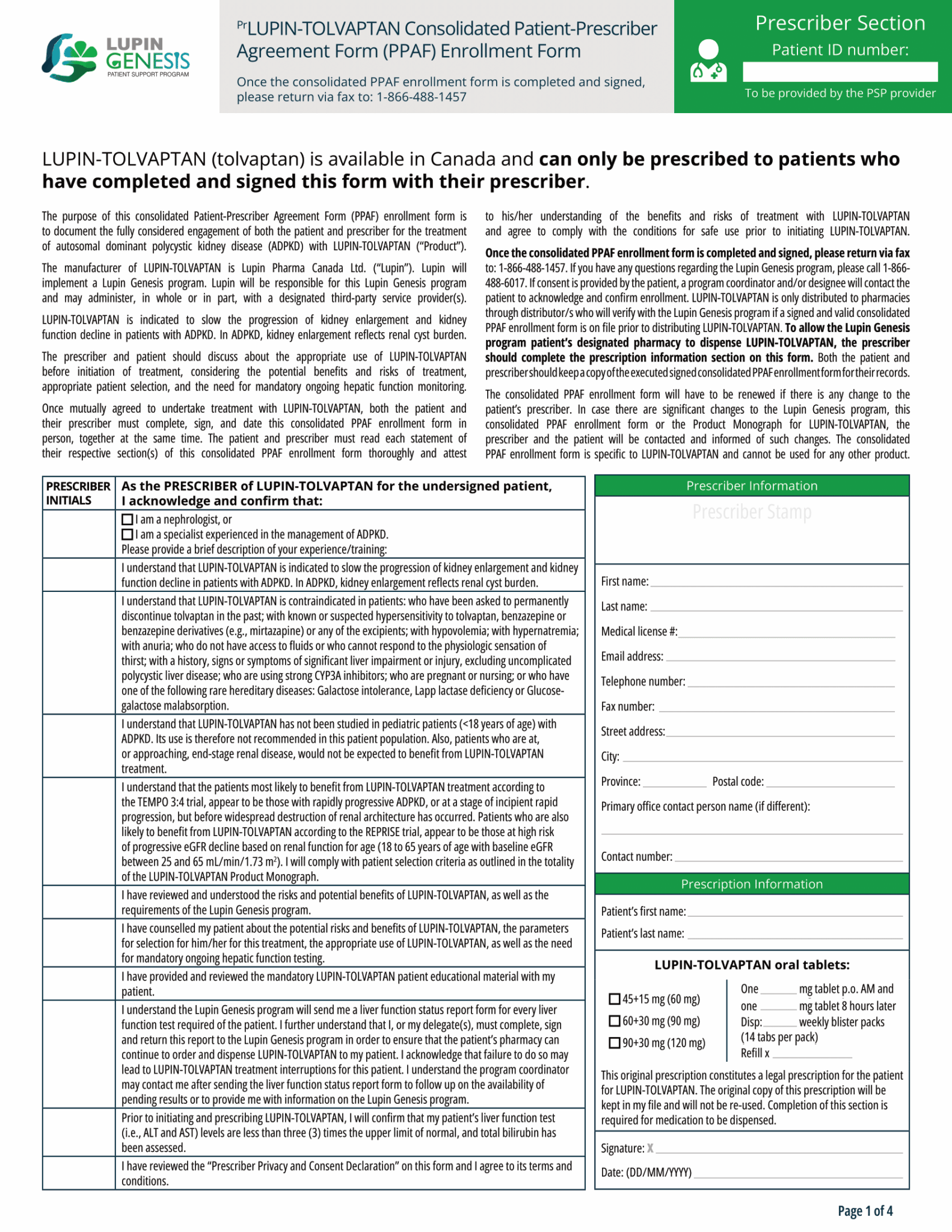 Lupin-tolvaptan Patient-Prescriber Agreement and PSP Enrollment Form ...