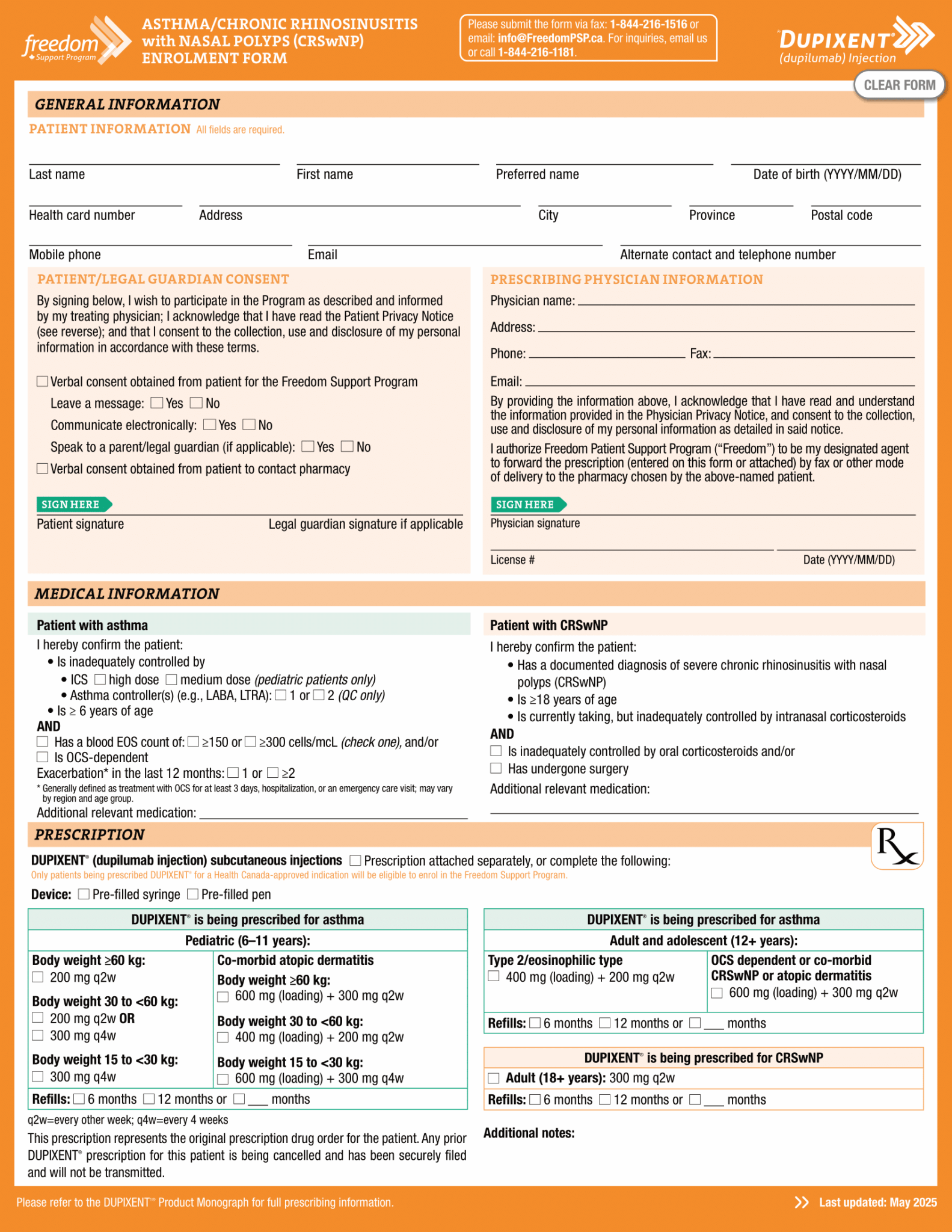 Dupixent (dupilumab) PSP Enrolment Form Asthma CRSwNP EN 2025 - World EMR